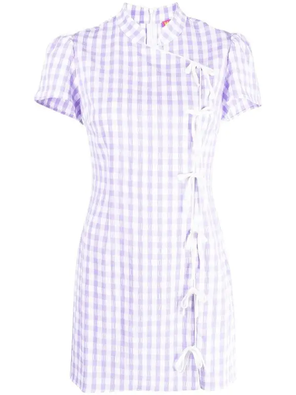 Kitri Tie-Detail Gingham-Print Midi Dress In Purple - 40% Off | Editorialist