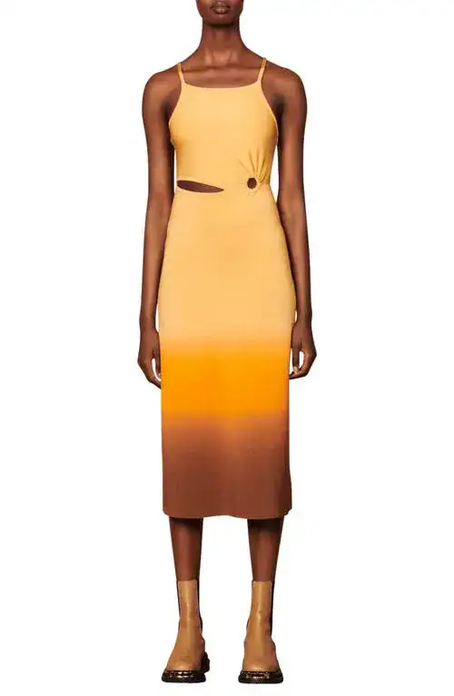 Sandro Sandro Aja Cutout Ombré Midi Dress In Beige Orange Brown