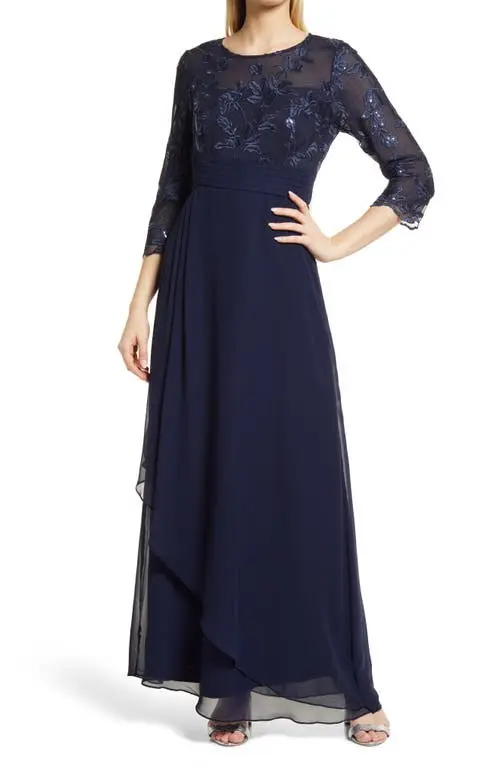 Alex Evenings Sequin Embroidered Bodice Gown