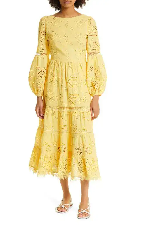 Kobi Halperin Zadie Long Sleeve Cotton Eyelet Dress Butter