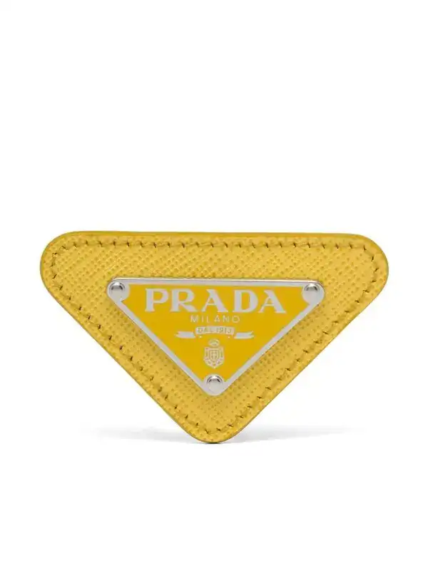 Prada Enamelled Triangle-Logo Pin - Yellow | Editorialist