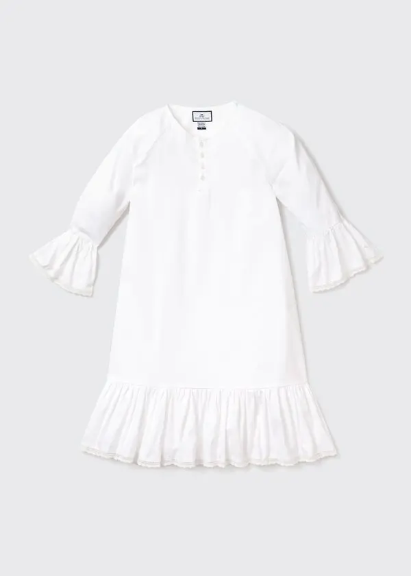 Petite Plume Girl'S Arabella Solid Cotton-Blend Ruffle Nightgown