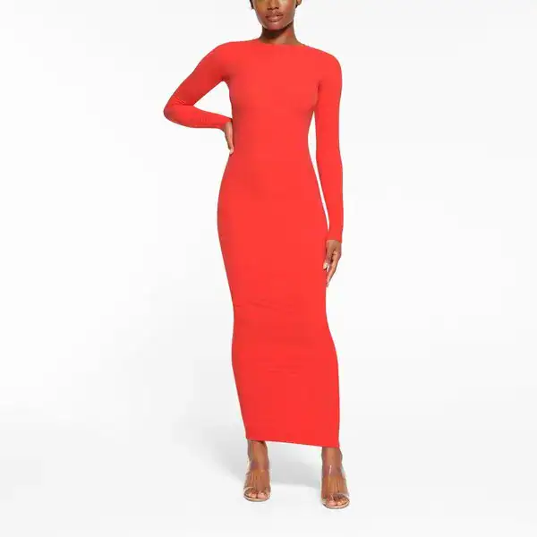 Skims Fits Everybody Long Sleeve Dress - Poppy | Editorialist