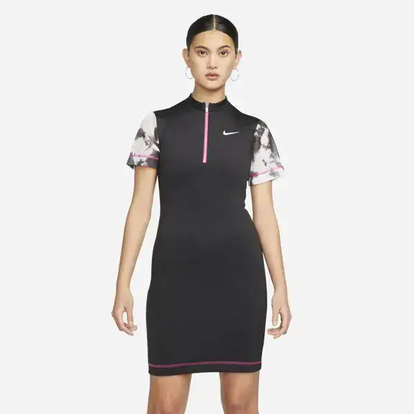 Nike Sportswear Short-Sleeve Patchwork Dress In Black,Black,Active