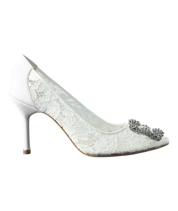 Manolo Blahnik Hangisi 90 Corded Lace Pumps White Editorialist
