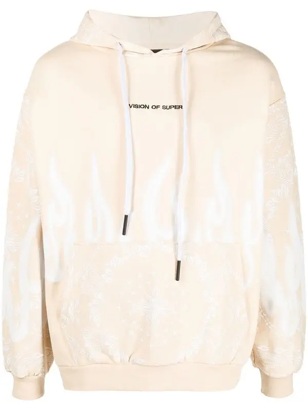 VISION OF SUPER Flame Graphic-print Cotton Hoodie - Neutrals