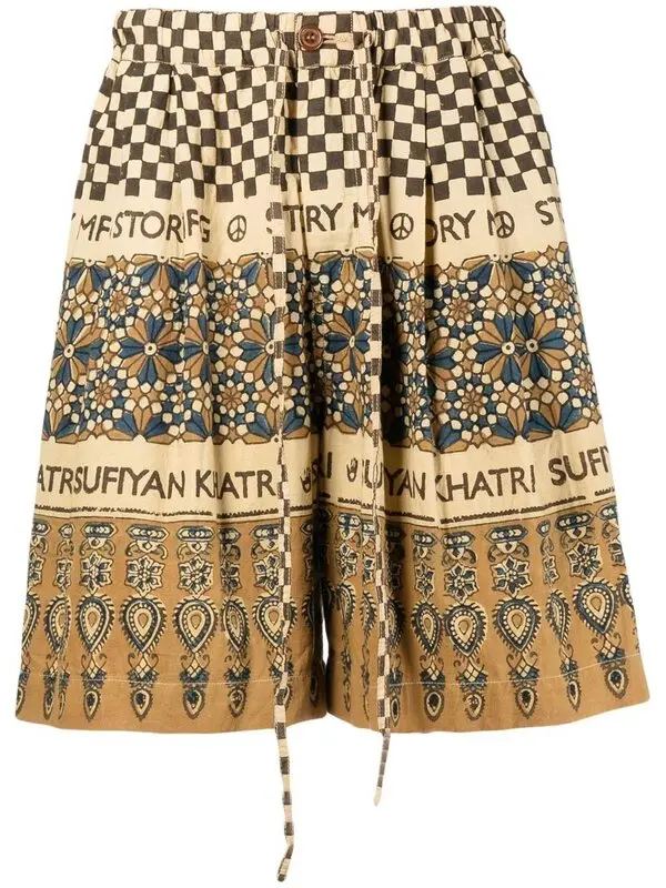 STORY MFG. Bridge Block-print Bermuda Shorts - Brown