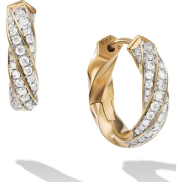 David Yurman Cable Edge™ Huggie Hoop Earrings In Recycled 18k Yellow Gold With Pavé Diamonds - 18k Gold Recycled