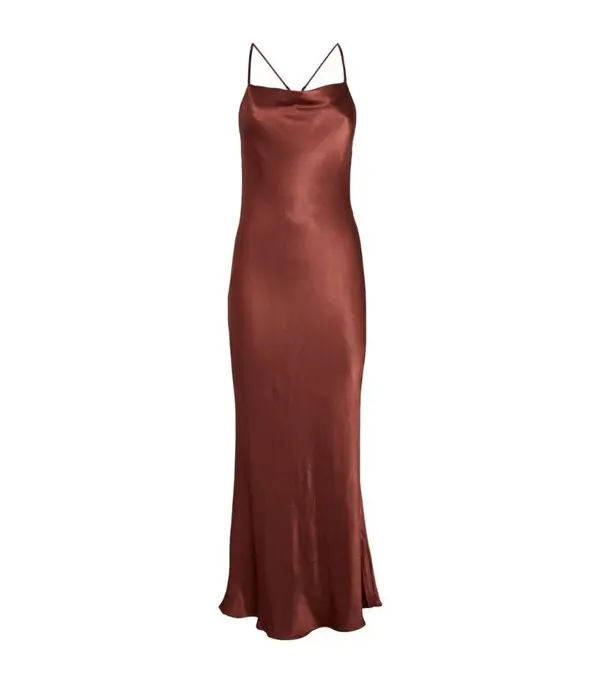 shona joy burgundy bridesmaid dress Shona Joy - Campbell Ruffle Draped Maxi Dress - Goji main image 1