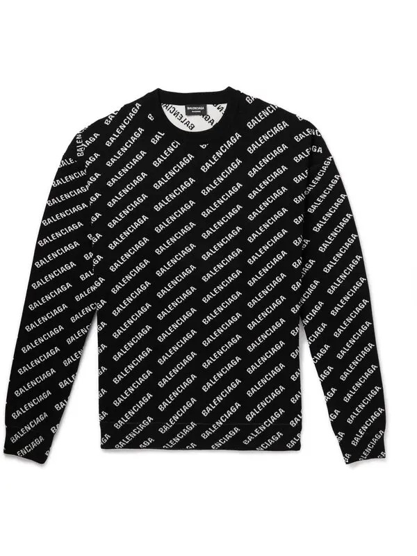 Balenciaga Logo-Jacquard Cotton-Blend Sweater M In Black 40% Off
