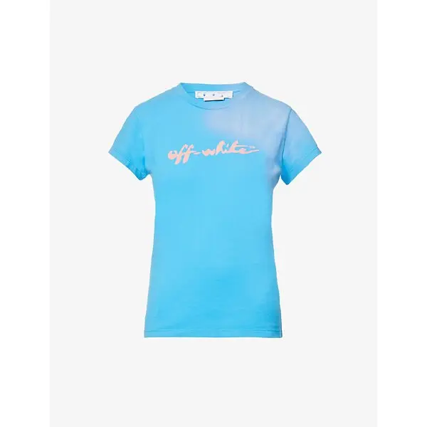 Off-White Paint Logo-Print Cotton-Jersey T-Shirt Blue Pink