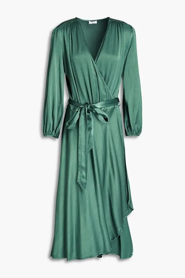 Ghost London Aggie Satincrepe Wrap Dress In Jade - 80% Off | Editorialist
