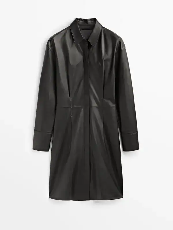 Massimo Dutti Short Nappa Leather Dress In Black - 60% Off | Editorialist