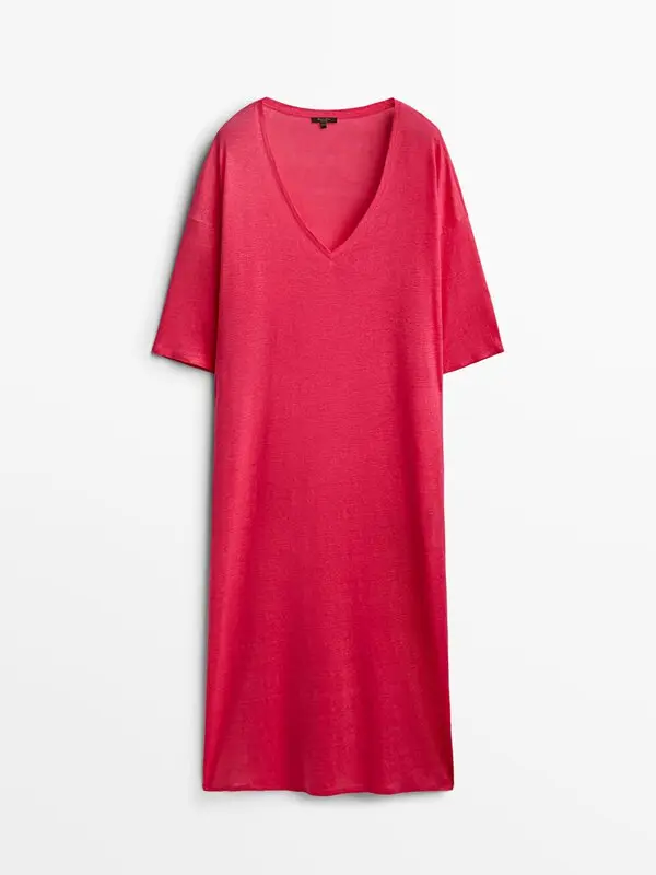 Massimo Dutti Red Linen Dress ?Massimo Dutti Halterneck Linen Maxi