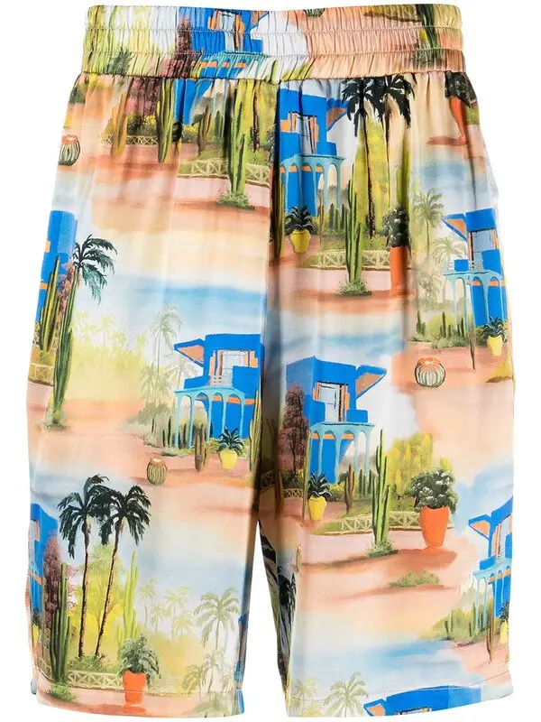 LES BENJAMINS Tropical-print Silk Shorts