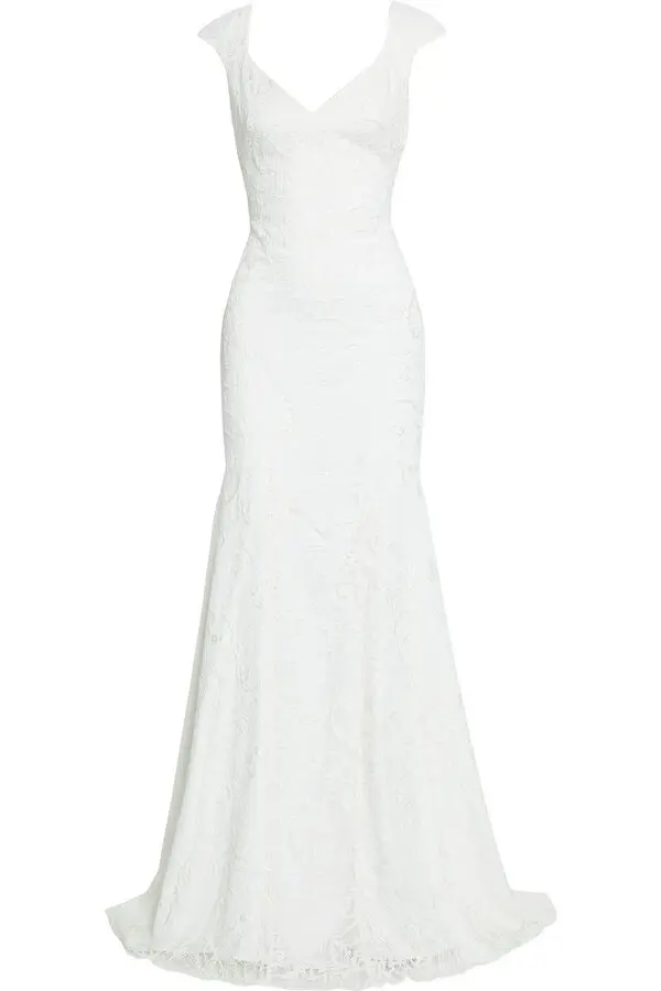 Theia Open-back Draped Lace Bridal Gown