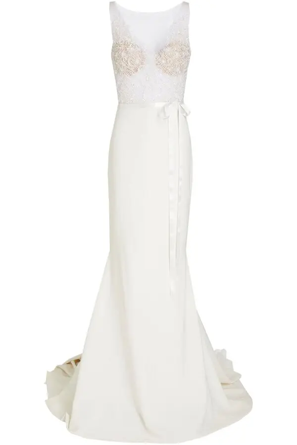 Theia Amalia Embellished Tulle-Paneled Cady Bridal Gown White Us 10 In Ivory  - 85% Off | Editorialist