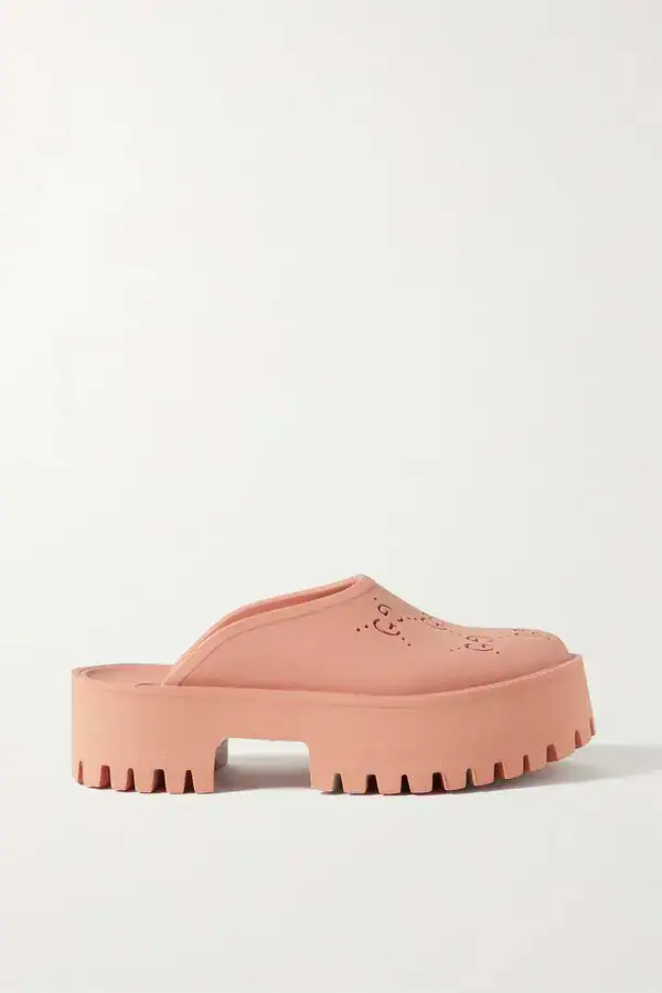 Gucci Elea Perforated Rubber Platform Mules - Peach | Editorialist