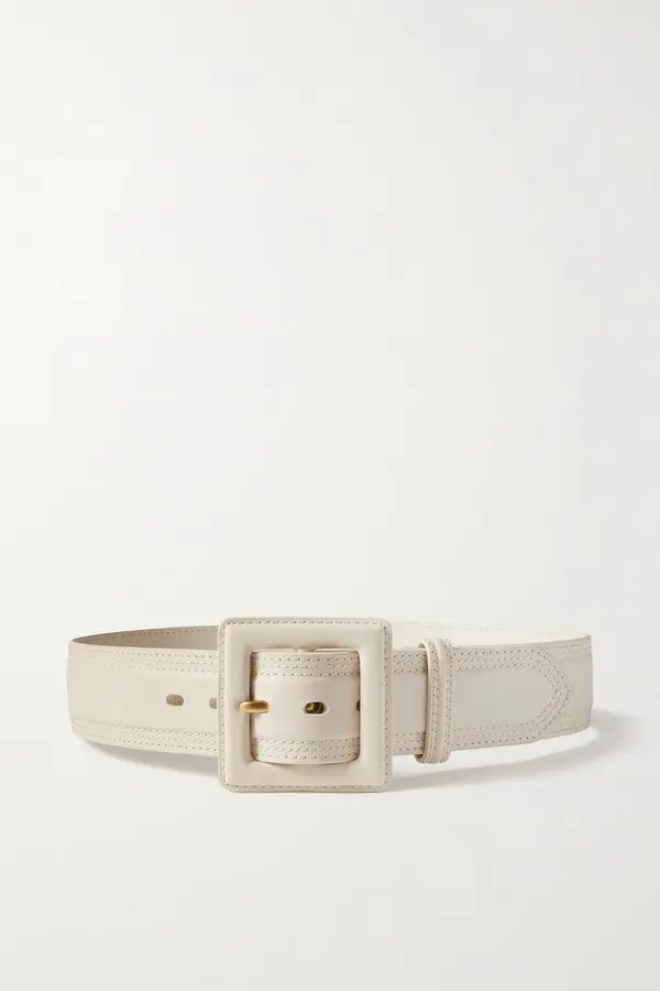 Zimmermann Topstitched Leather Waist Belt Ivory Editorialist