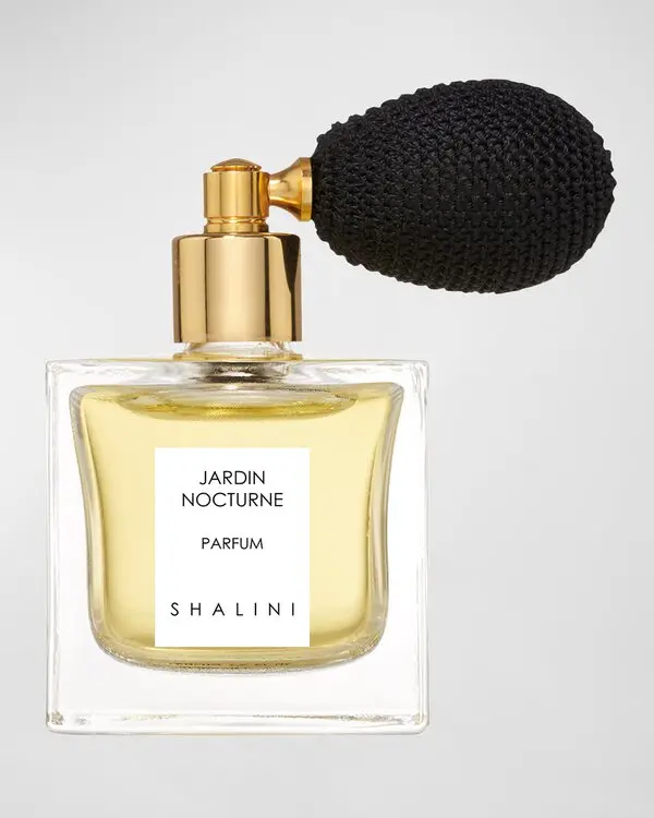 SHALINI PARFUM Jardin Nocturne Cubique Glass Bottle With Black Bulb Atomizer, 1.7 Oz./ 50 Ml
