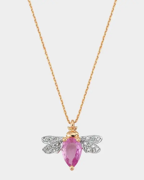 BEE GODDESS Diamond And Pink Sapphire Bee Pendant Necklace - Diamond & Sapphire
