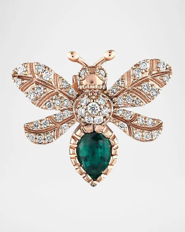 BEE GODDESS Diamond And Emerald Bee Earring