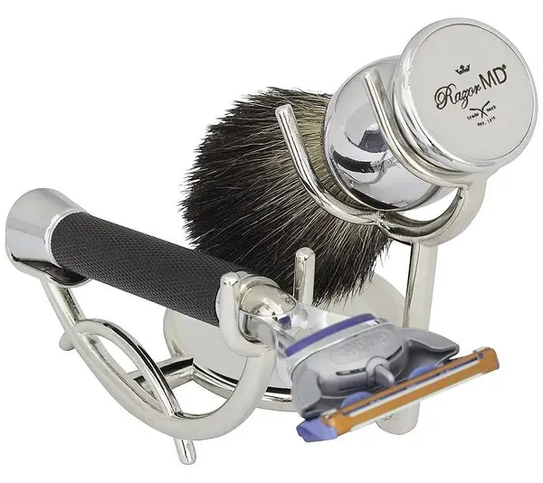 RAZOR MD Igrip Black Shave Set Razor, Brush, St And-5 Blade