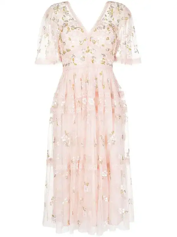 Needle & Thread Sequin-Embellished Empire-Line Midi Dress In Pink - 58% Off  | Editorialist