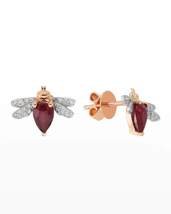 BEE GODDESS Diamond And Ruby Bee Earrings