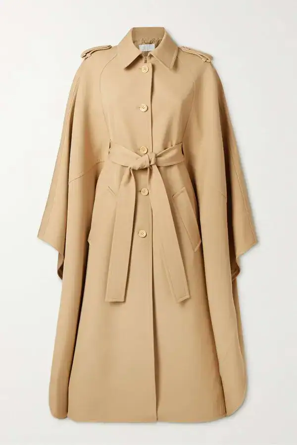 Chloé Belted Cape-Effect Wool Trench Coat - Beige | Editorialist