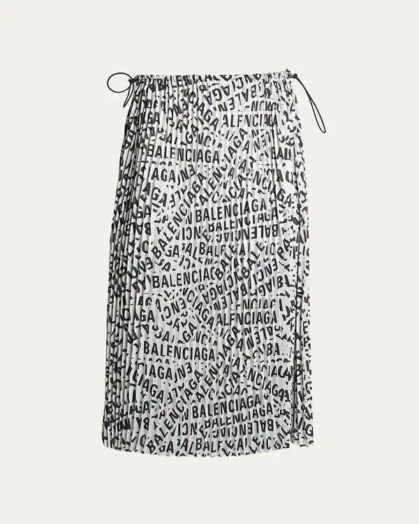 Balenciaga Logo Strips Print Pleated Midi Skirt - Grey | Editorialist