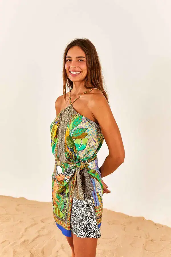 Farm Rio Halter Neck Mini Dress In Gayatri - 30% Off | Editorialist