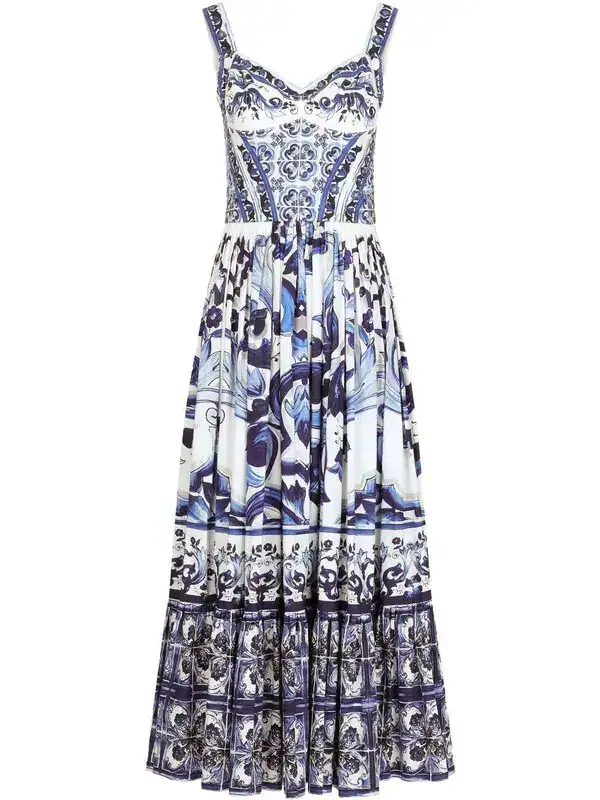 Dolce & Gabbana Majolica-print Bustier Maxi Dress - Blue