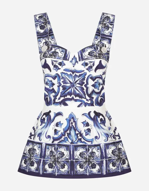 Dolce & Gabbana Majolica-print Poplin Peplum Top - Multicolor
