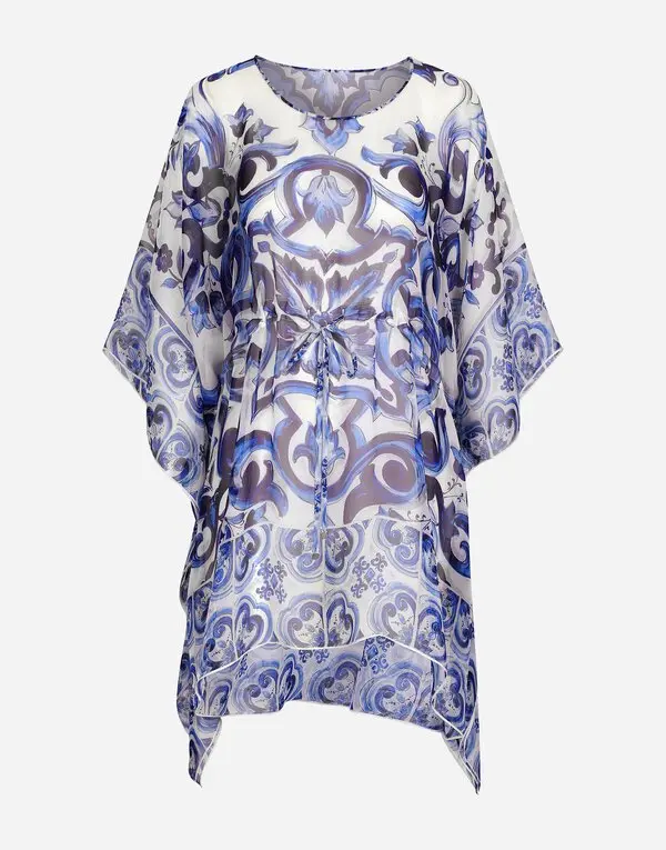 Dolce & Gabbana Short Majolica-print Chiffon Caftan