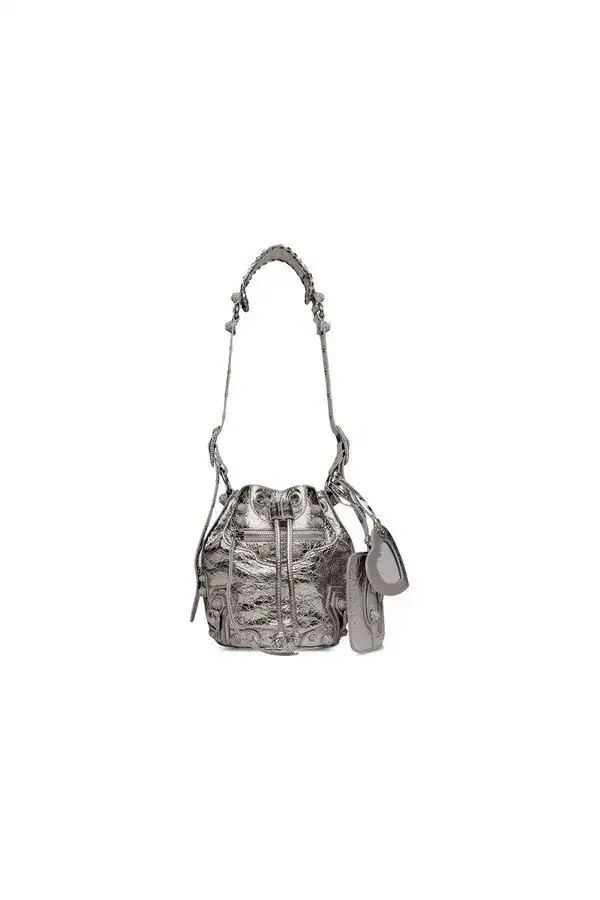Balenciaga Le Cagole Xs Bucket Bag Metallized With Rhinestones