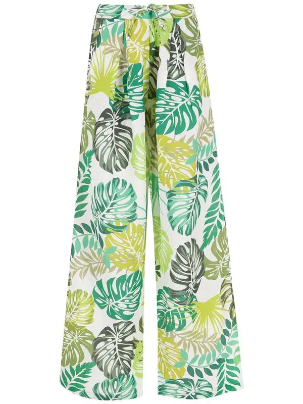 AMIR SLAMA Palm Leaf Print Trousers - White