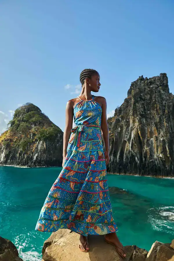 chinese dress ladies Ocean Blue Metallic Knit Maxi Dress – TxC Clothing main image 1