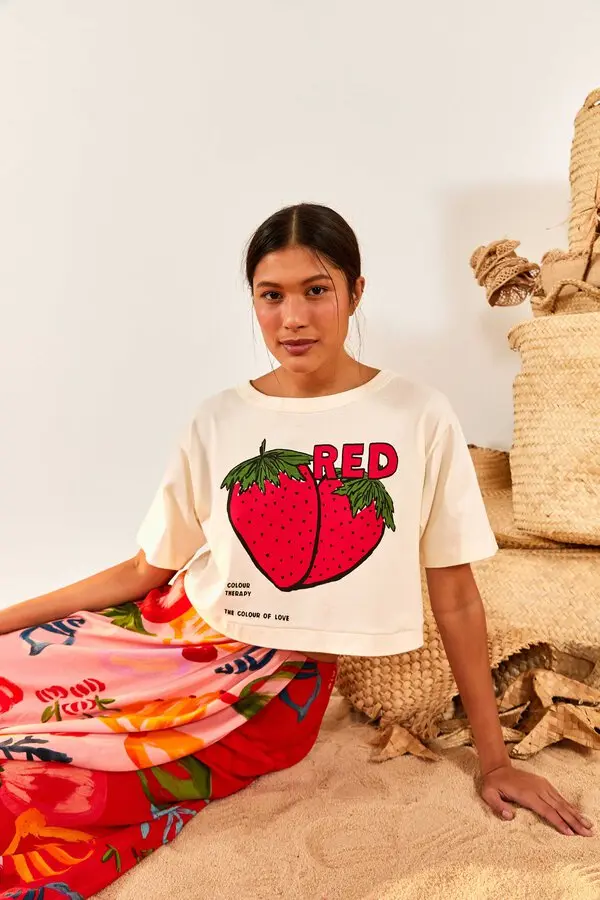 Farm Rio Red Color Therapy T-Shirt - Off-White | Editorialist