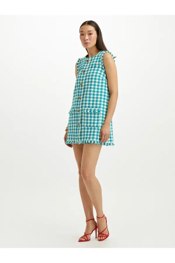 Oscar De La Renta Sleeveless Gingham Tweed Shift Dress In Floral - 50% Off  | Editorialist