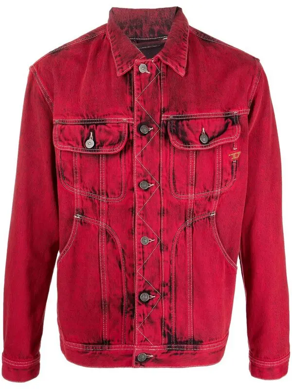 Buy Diesel Riey Marbed Trucker Denim Jacket - Red At 30% Off | Editorialist
