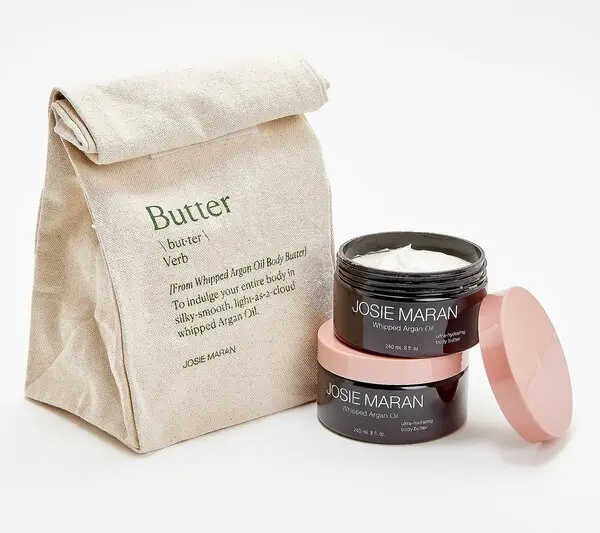 JOSIE MARAN Argan Whipped Body Butter 8 Oz. Duo With Bag