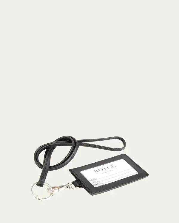 Royce New York Personalized Leather Lanyard Id Holder Black