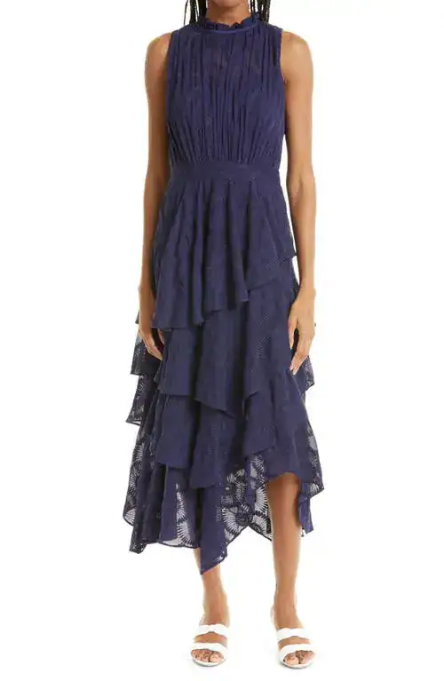 Ted Baker London Floryah Embroidered Midi Dress In Dark Navy 70