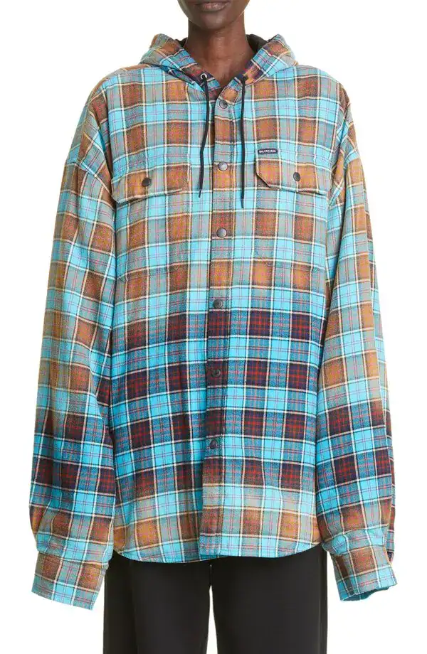 Balenciaga Gender Inclusive Oversize Bleach Check Cotton Flannel  