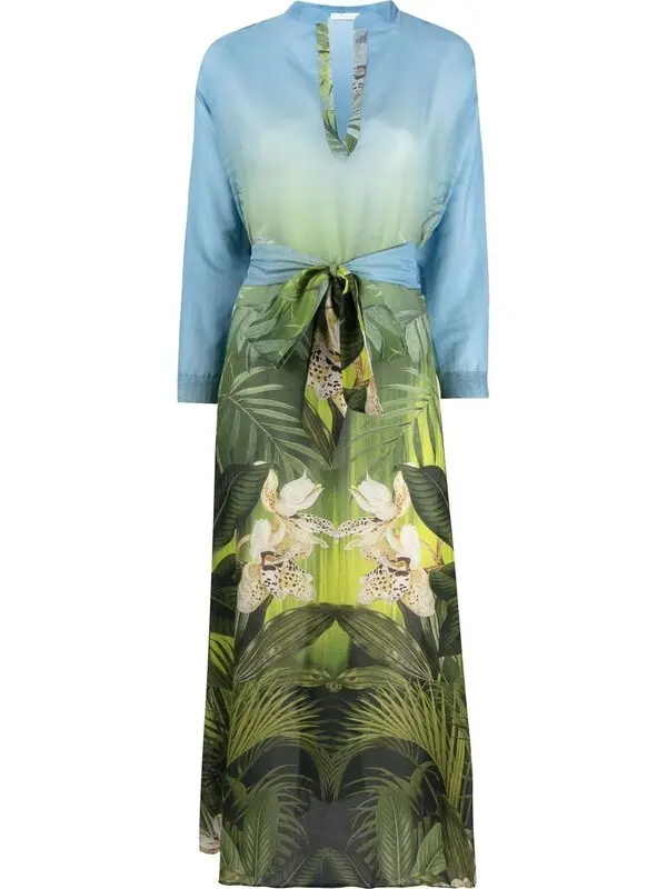 813 Caftano Leaf-Print Shirt Dress In Green - 24% Off | Editorialist