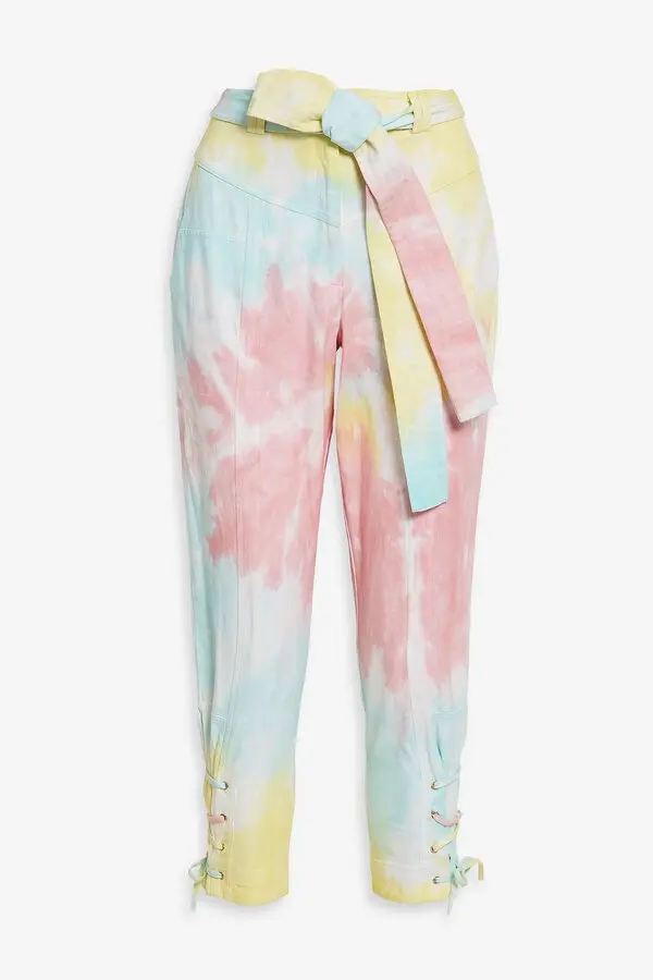LoveShackFancy Tao Lace-up Detailed Tie-dyed High-rise Tapered Jeans - Multicolor