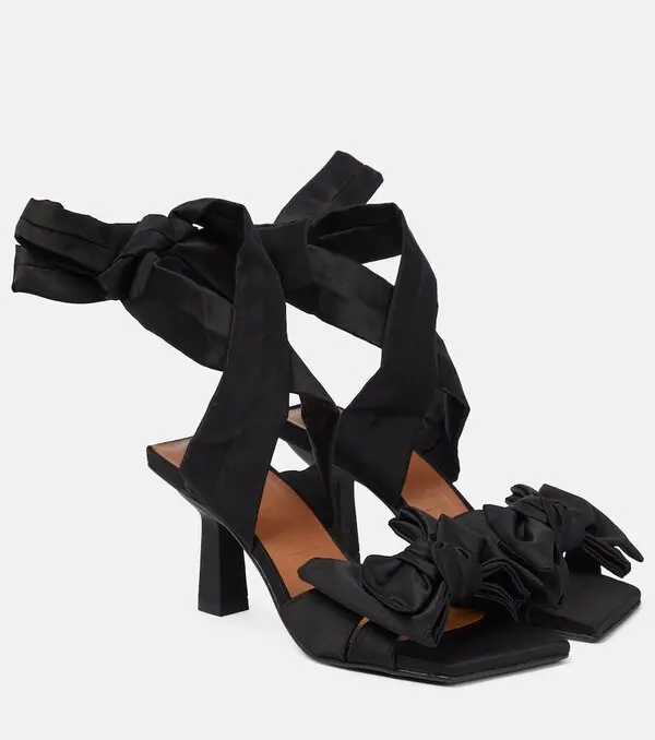GANNI Bow-trimmed Lace-up Sandals - Black