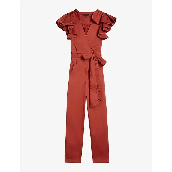 Ted Baker London Karine Ruffle Stretch-cotton Jumpsuit - Brown ...