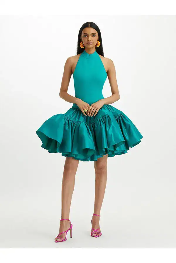 Oscar De La Renta Knit Halter Body &Amp Taffeta Skirt Dress In Green - 50%  Off | Editorialist